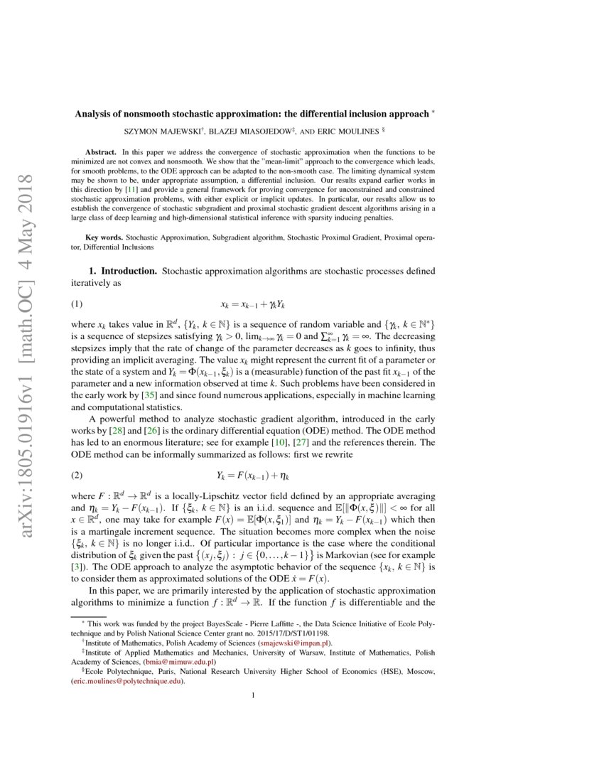 Analysis of nonsmooth stochastic approximation: the differential inclusion approach | DeepAI
