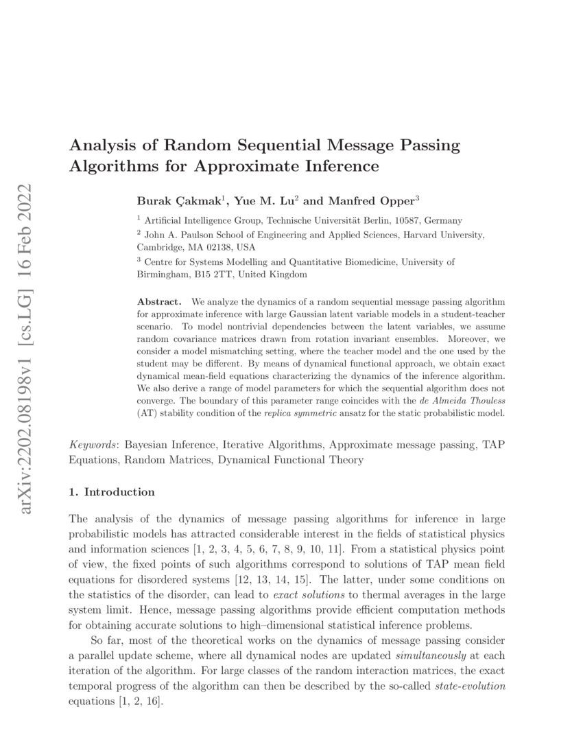 Analysis Of Random Sequential Message Passing Algorithms For Approximate Inference Deepai