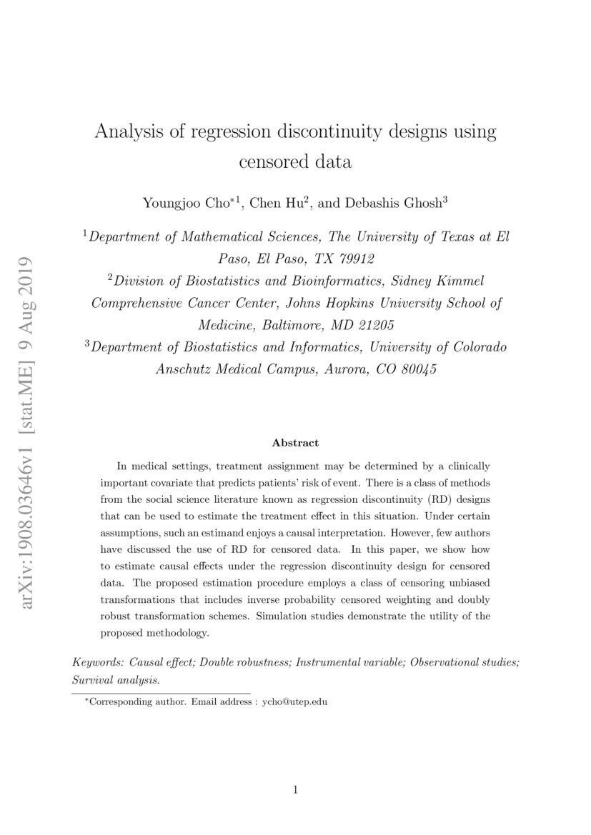 Analysis Of Regression Discontinuity Designs Using Censored Data Deepai