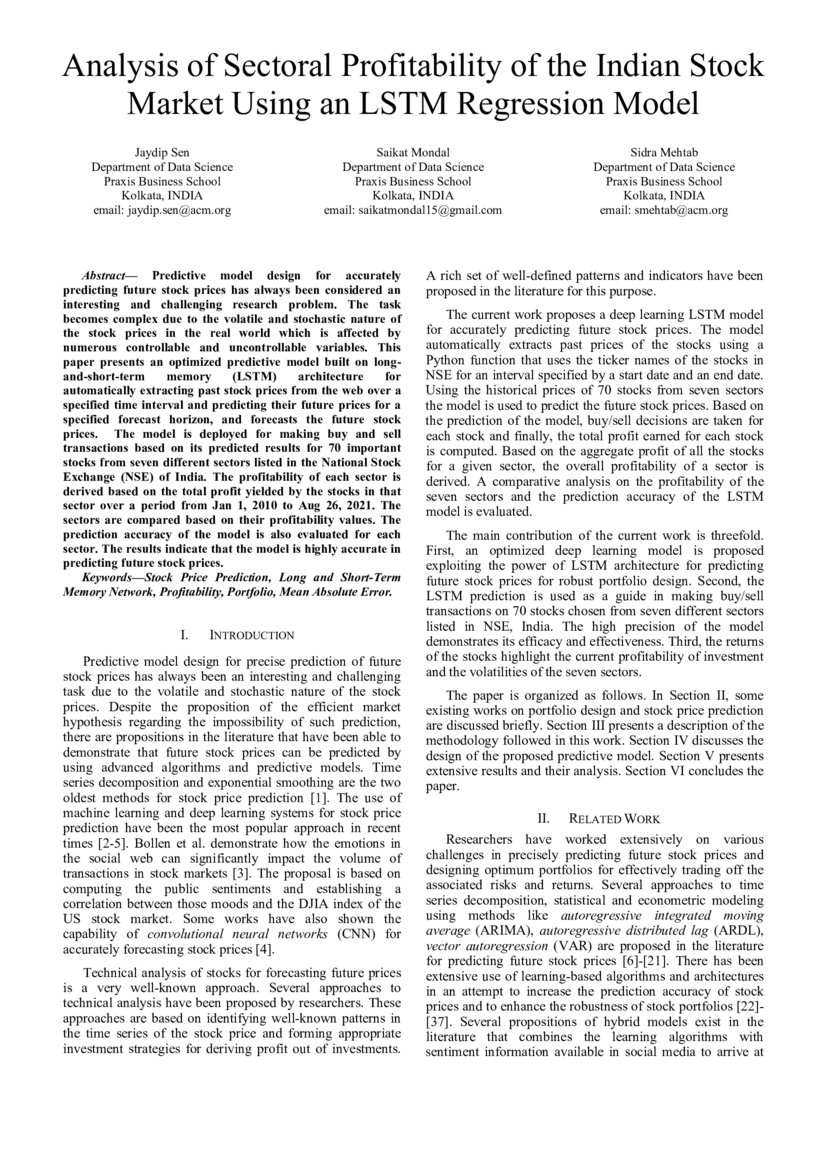 Analysis of Sectoral Profitability of the Indian Stock Market Using an ...