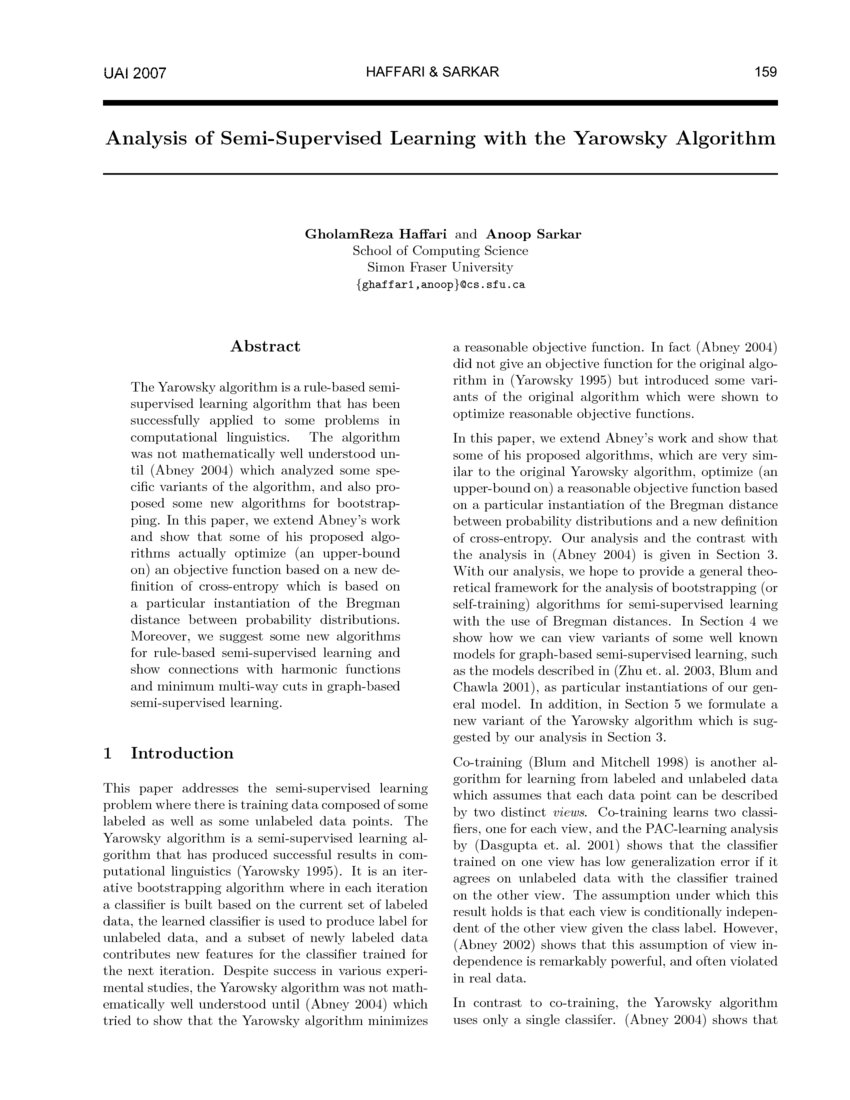 Analysis of Semi-Supervised Learning with the Yarowsky Algorithm | DeepAI
