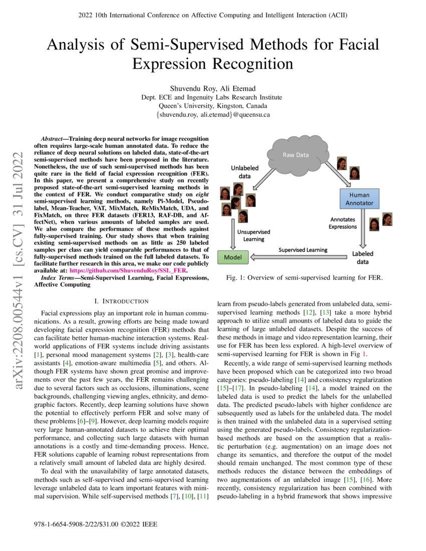 Analysis Of Semi Supervised Methods For Facial Expression Recognition Deepai