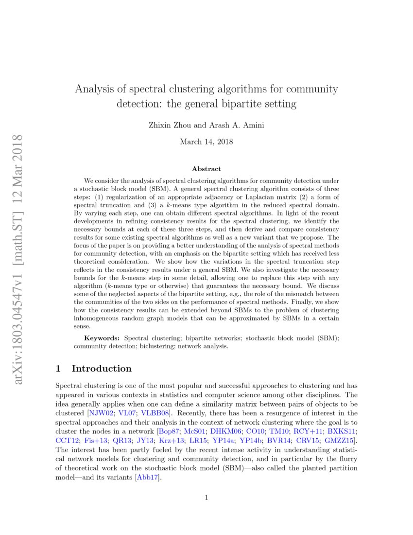 Analysis Of Spectral Clustering Algorithms For Community Detection The General Bipartite