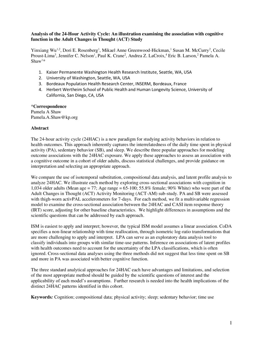 Analysis of the 24-Hour Activity Cycle: An illustration examining the ...