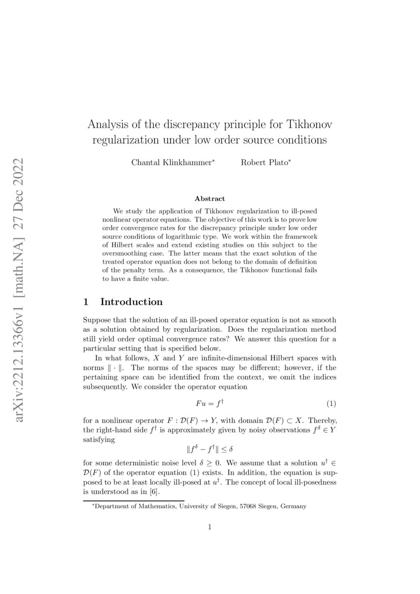 Analysis Of The Discrepancy Principle For Tikhonov Regularization Under Low Order Source