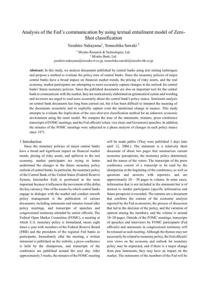 Analysis Of The Feds Communication By Using Textual Entailment Model