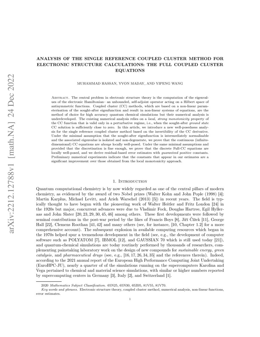 Analysis Of The Single Reference Coupled Cluster Method For Electronic