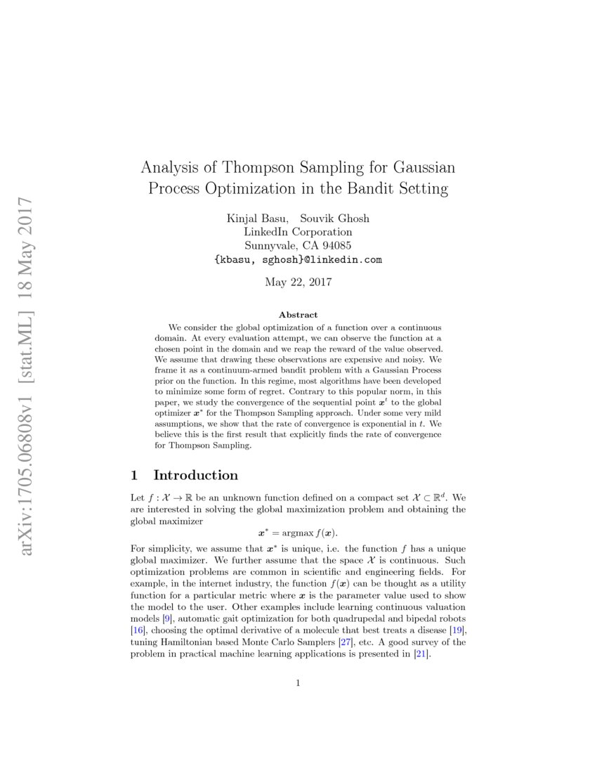 Analysis of Thompson Sampling for Gaussian Process Optimization in the ...