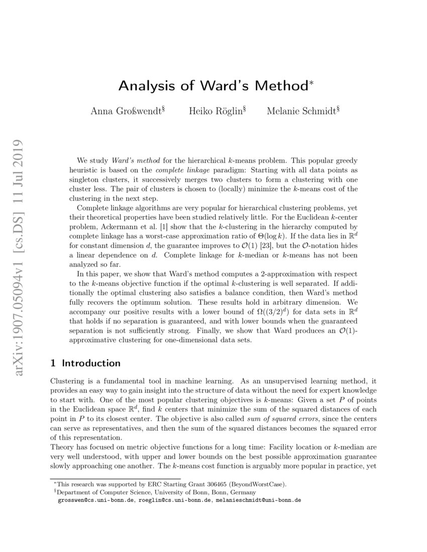 Analysis of Ward's Method | DeepAI