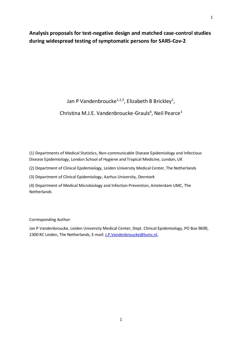 Analysis proposals for test-negative design and matched case-control ...