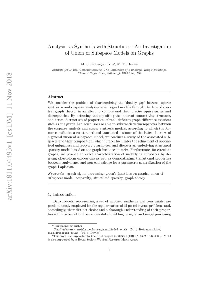 Analysis vs Synthesis with Structure - An Investigation of Union of ... Analysis vs Synthesis with Structure - An Investigation of Union of ...