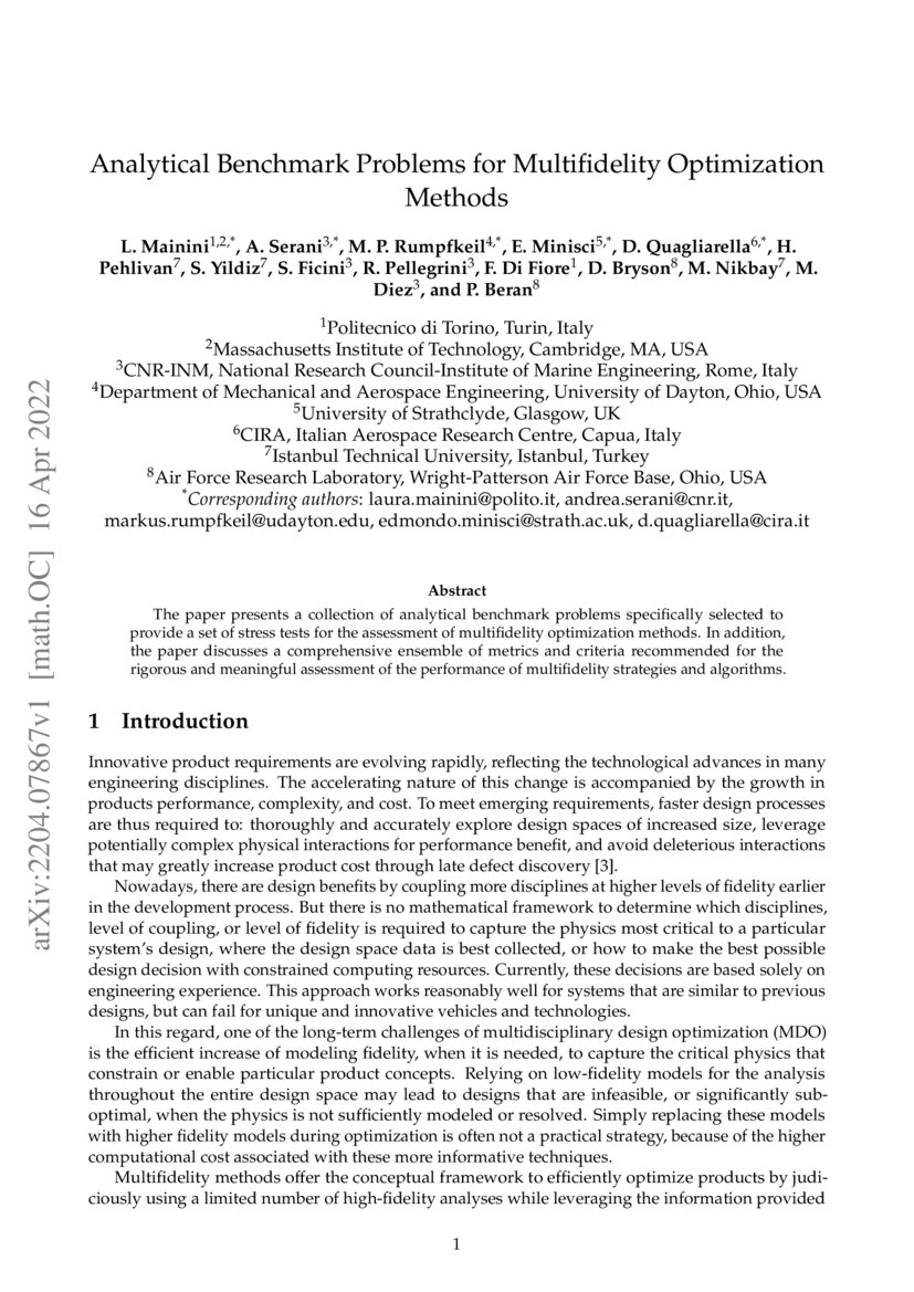 Analytical Benchmark Problems For Multifidelity Optimization Methods Deepai