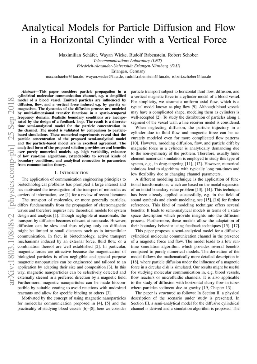 Analytical Models for Particle Diffusion and Flow in a Horizontal ...