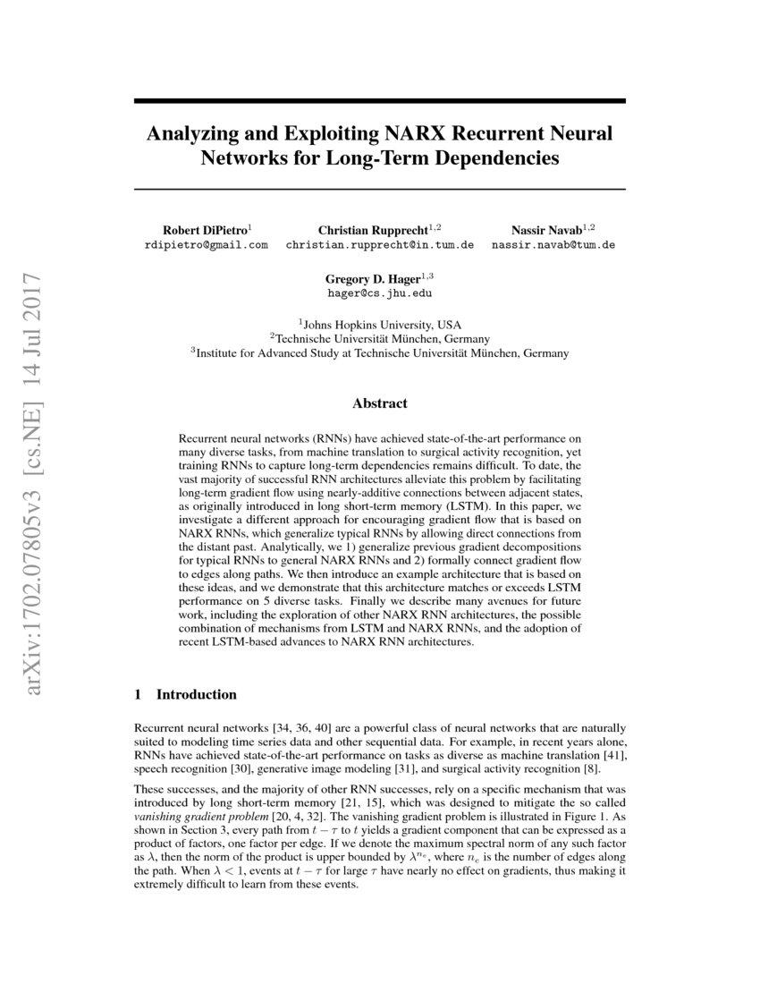 Analyzing And Exploiting Narx Recurrent Neural Networks For Long Term Dependencies Deepai