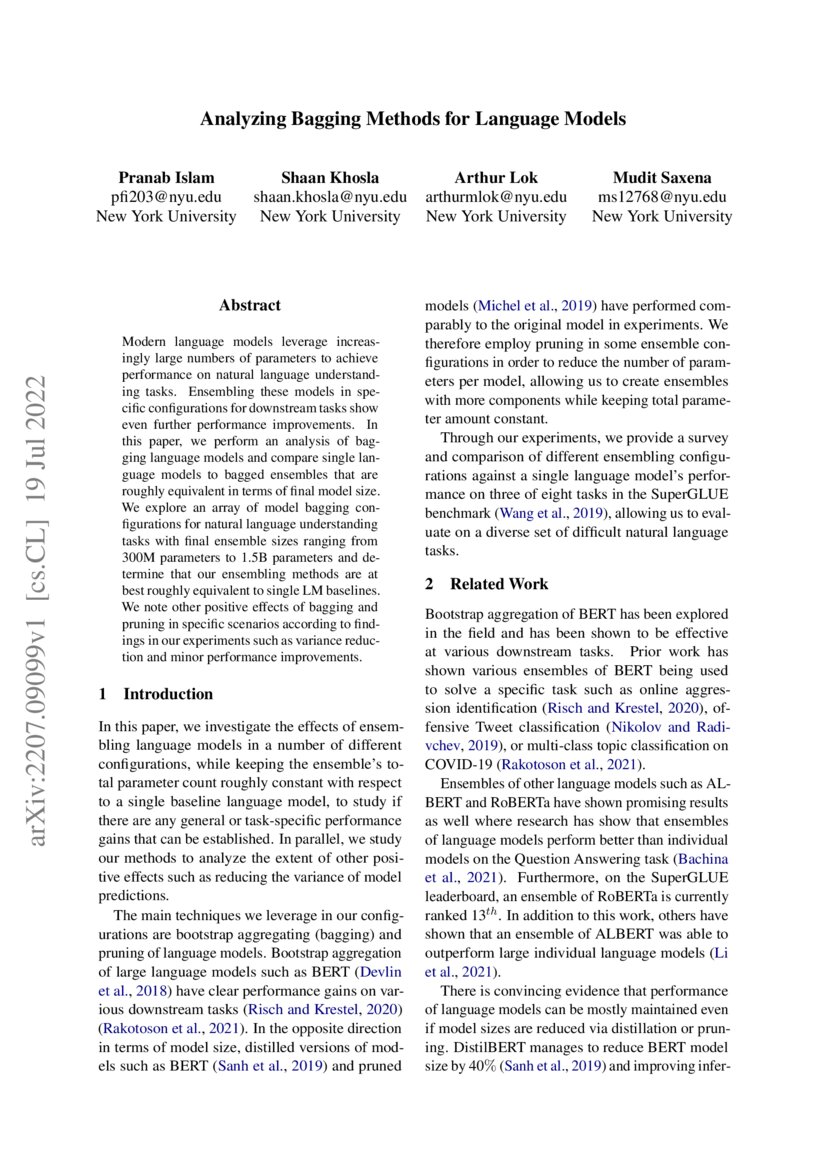 Analyzing Bagging Methods for Language Models | DeepAI
