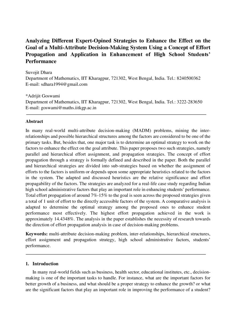 Analyzing Different Expert Opined Strategies To Enhance The Effect On The Goal Of A Multi
