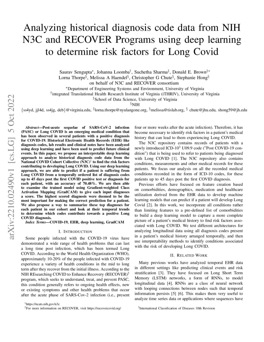 Analyzing historical diagnosis code data from NIH N3C and RECOVER ...