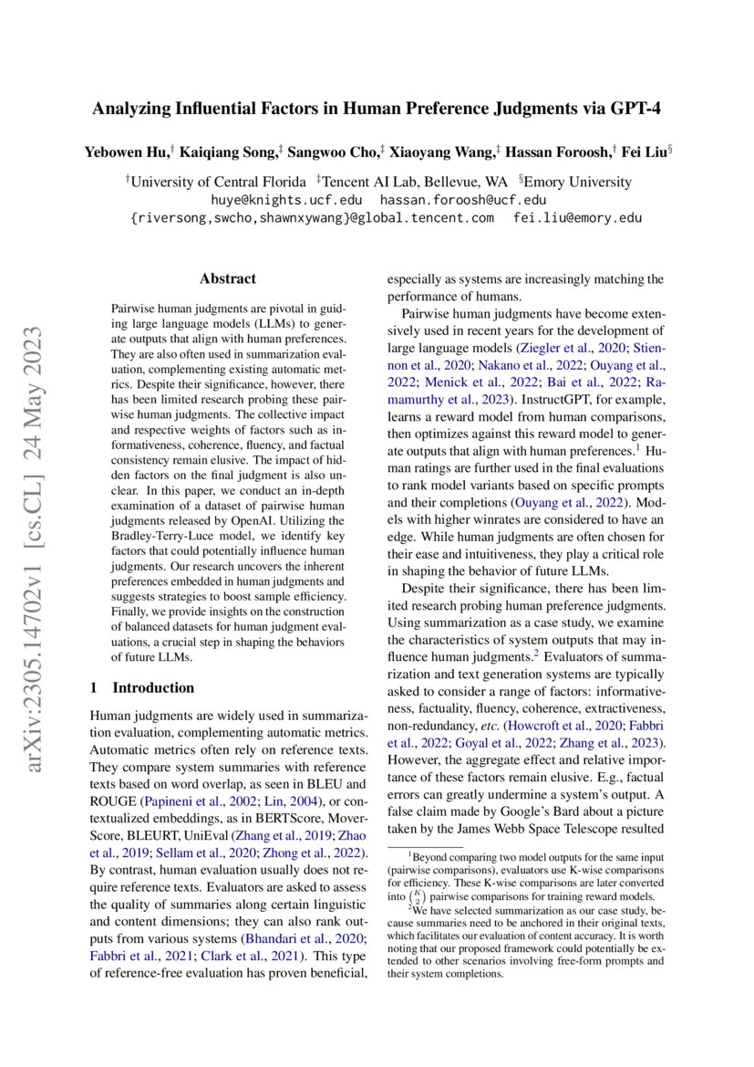 Analyzing Influential Factors in Human Preference Judgments via GPT-4 ...