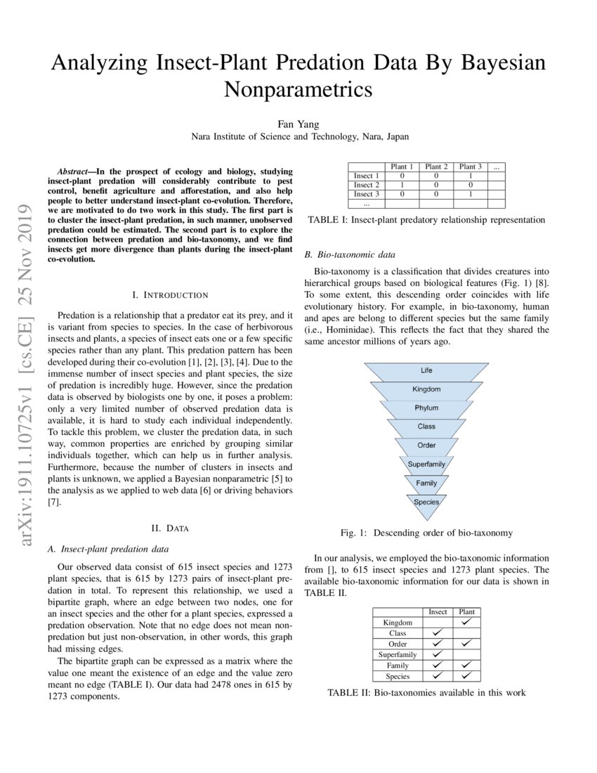 Analyzing Insect-Plant Predation Data By Bayesian Nonparametrics | DeepAI