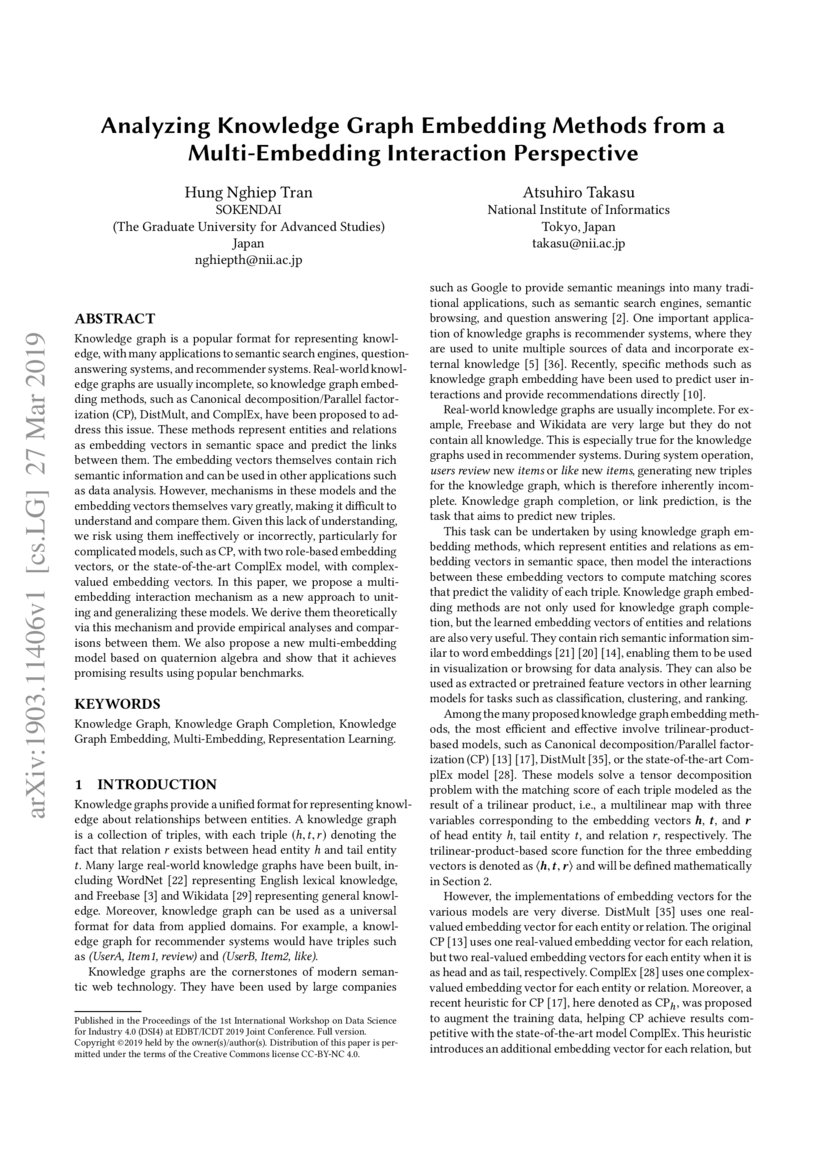 Analyzing Knowledge Graph Embedding Methods From A Multi Embedding Interaction Perspective Deepai 