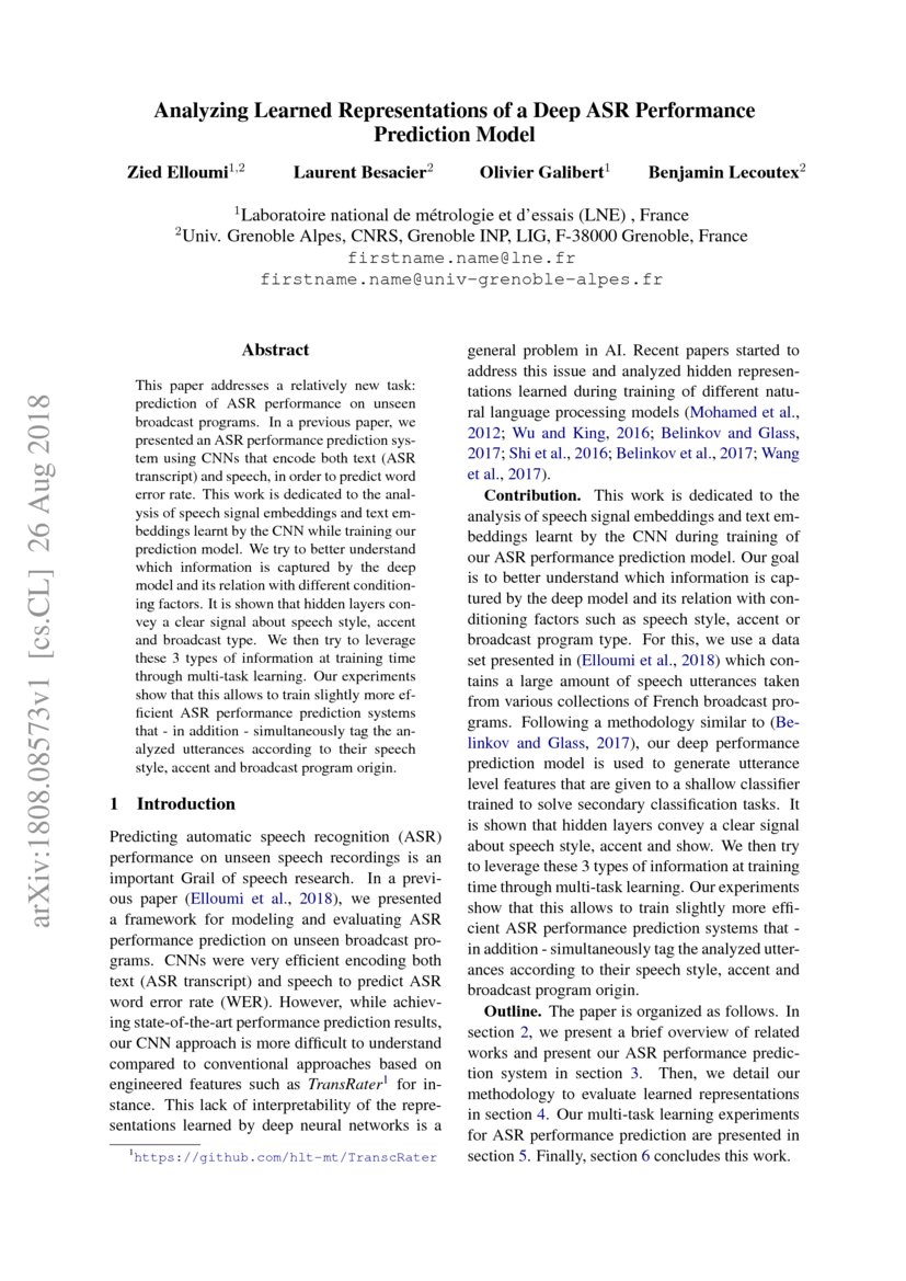 Analyzing Learned Representations Of A Deep Asr Performance Prediction Model Deepai