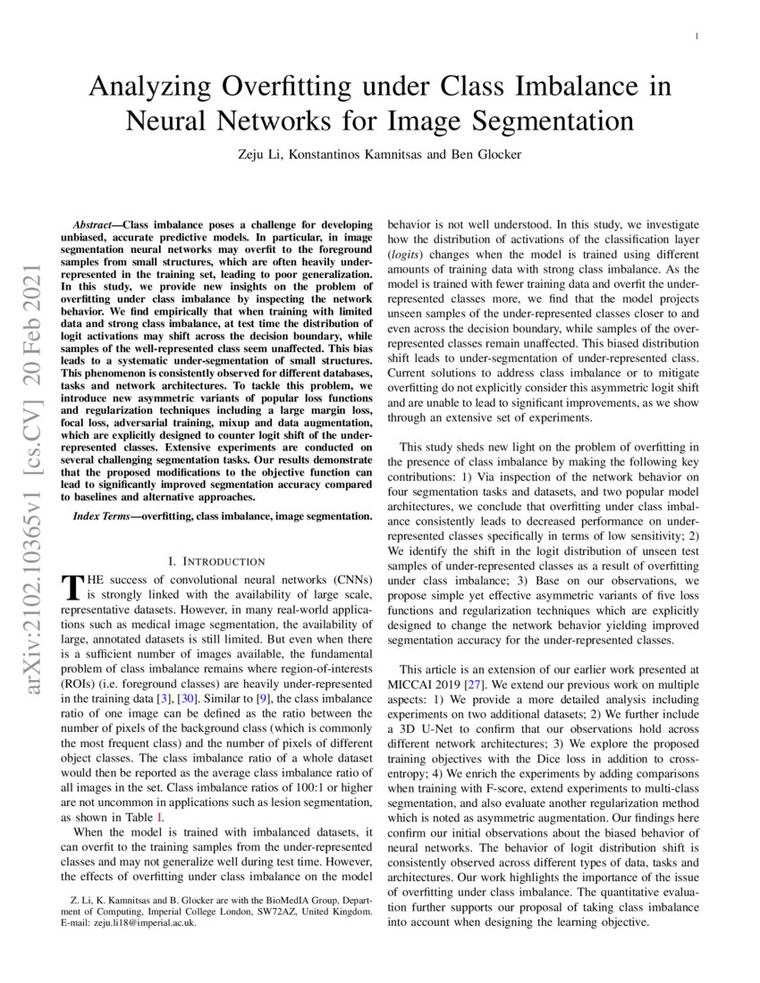 Analyzing Overfitting Under Class Imbalance In Neural Networks For Image Segmentation Deepai