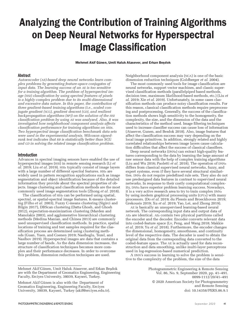 Analyzing The Contribution Of Training Algorithms On Deep Neural Networks For Hyperspectral