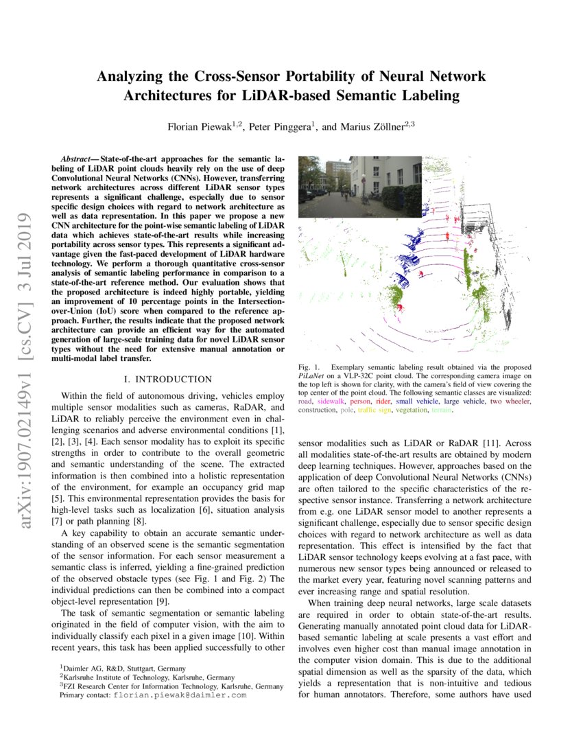 Analyzing the Cross-Sensor Portability of Neural Network Architectures for LiDAR-based Semantic ...
