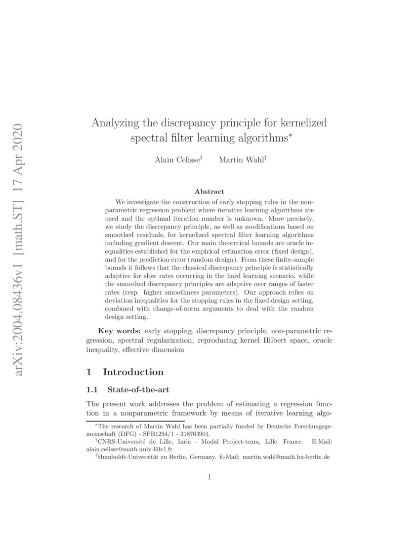Analyzing the discrepancy principle for kernelized spectral filter learning algorithms | DeepAI