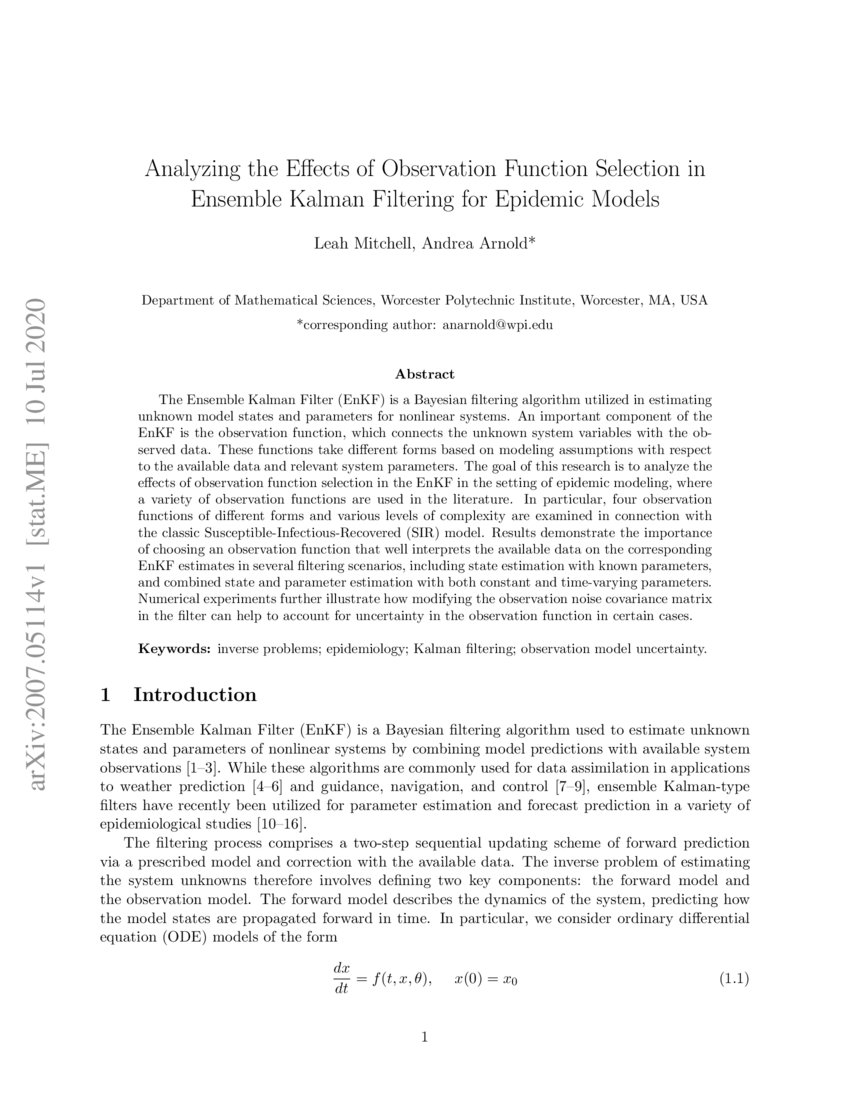 Analyzing the Effects of Observation Function Selection in Ensemble Kalman Filtering for ...