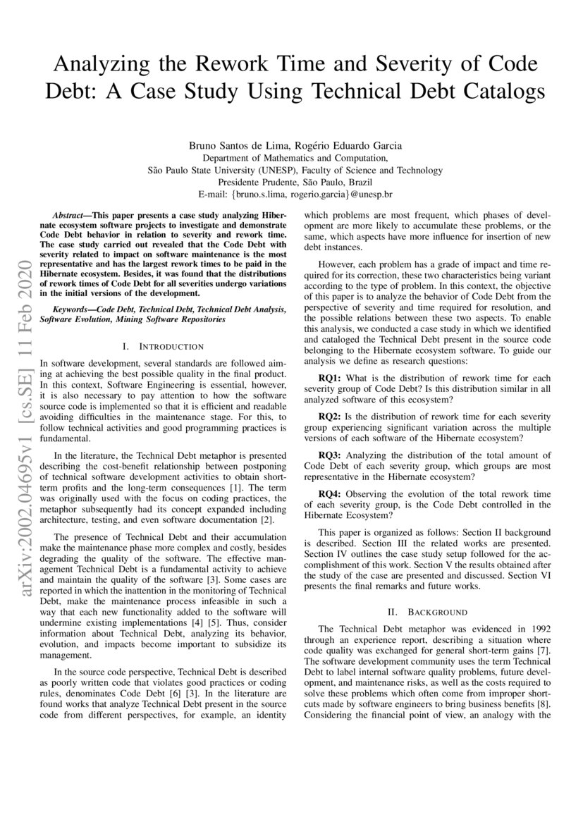 Analyzing the Rework Time and Severity of Code Debt: A Case Study Using ...