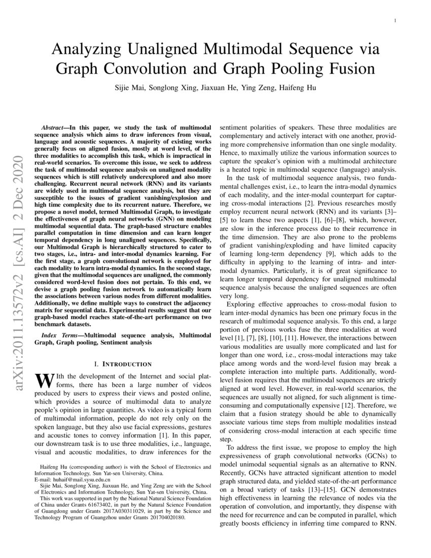 Analyzing Unaligned Multimodal Sequence Via Graph Convolution And Graph Pooling Fusion Deepai