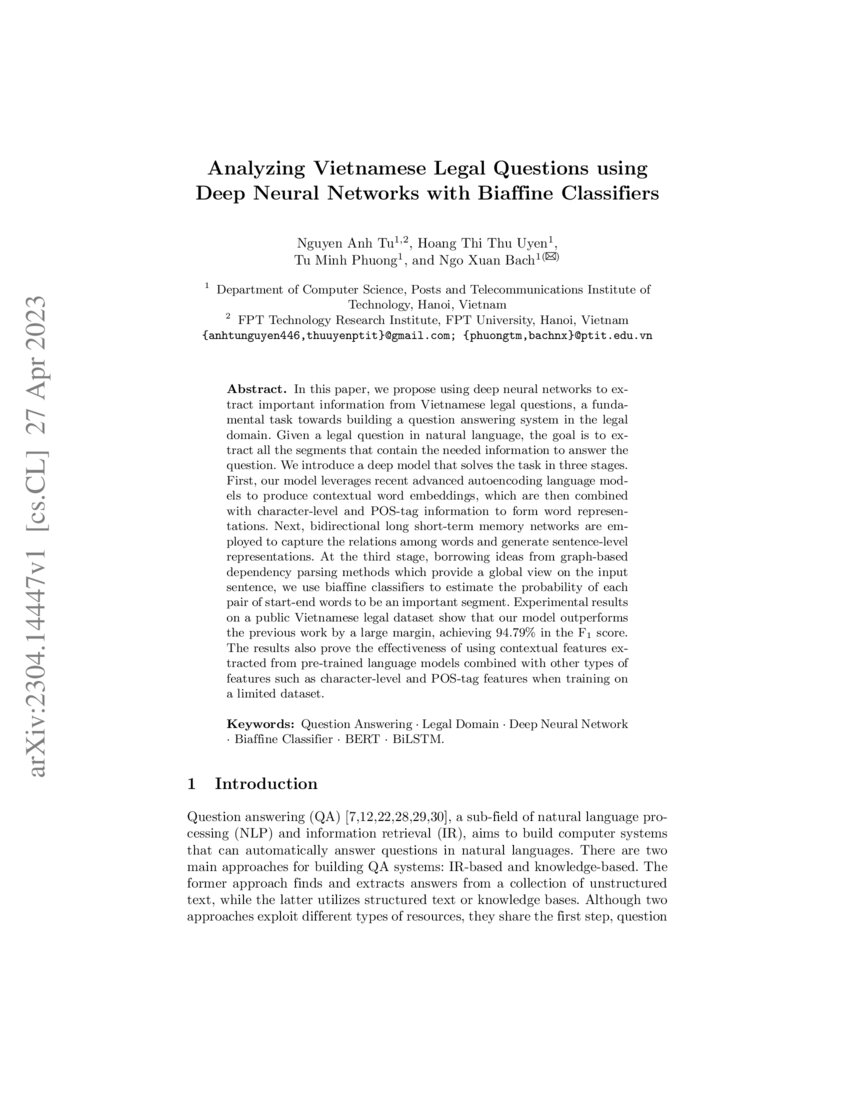 Analyzing Vietnamese Legal Questions Using Deep Neural Networks With Biaffine Classifiers Deepai