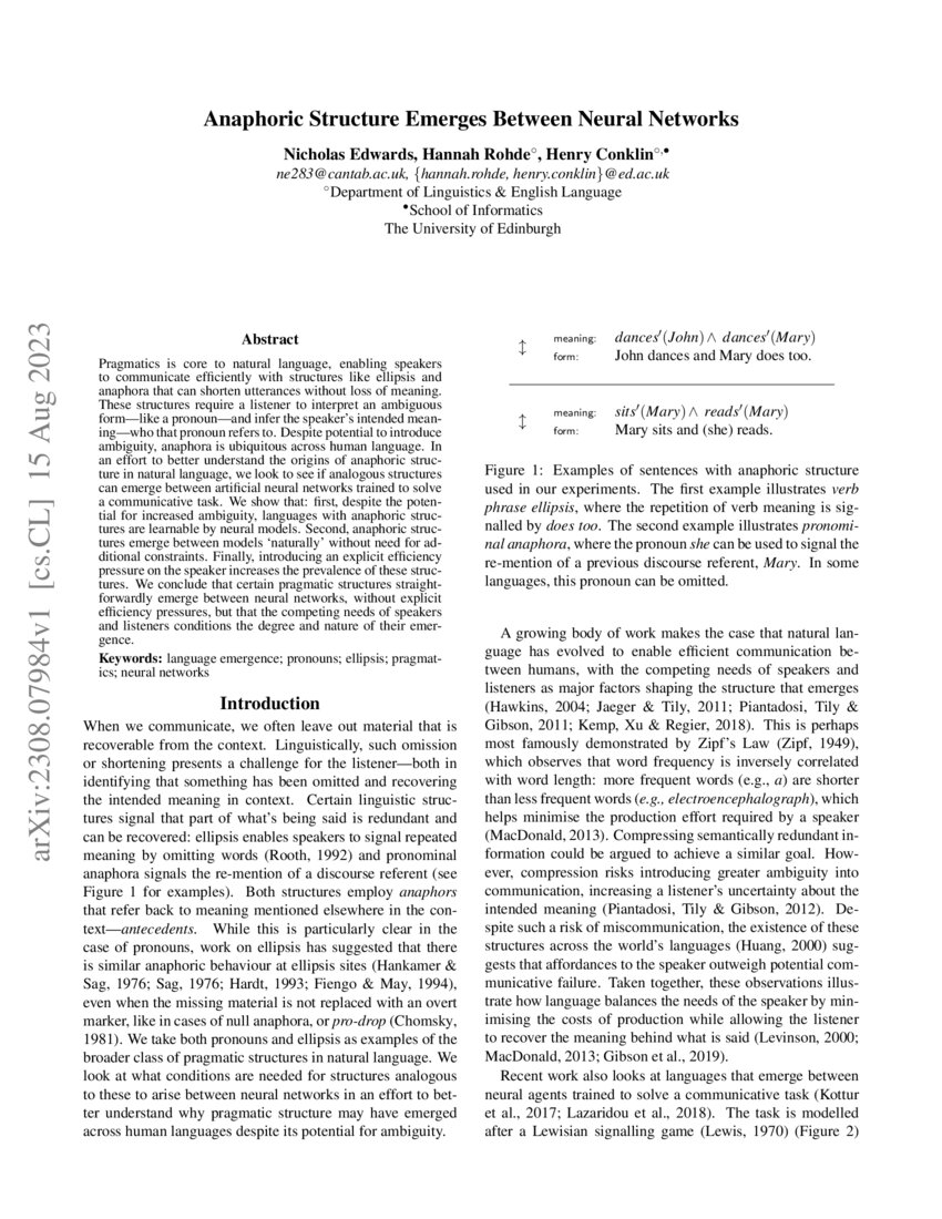 Anaphoric Structure Emerges Between Neural Networks | DeepAI