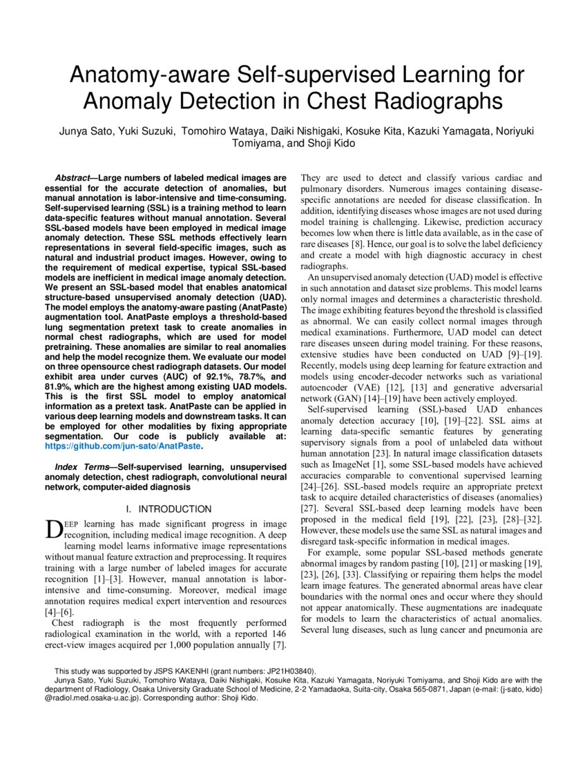 Anatomy-aware Self-supervised Learning for Anomaly Detection in Chest ...