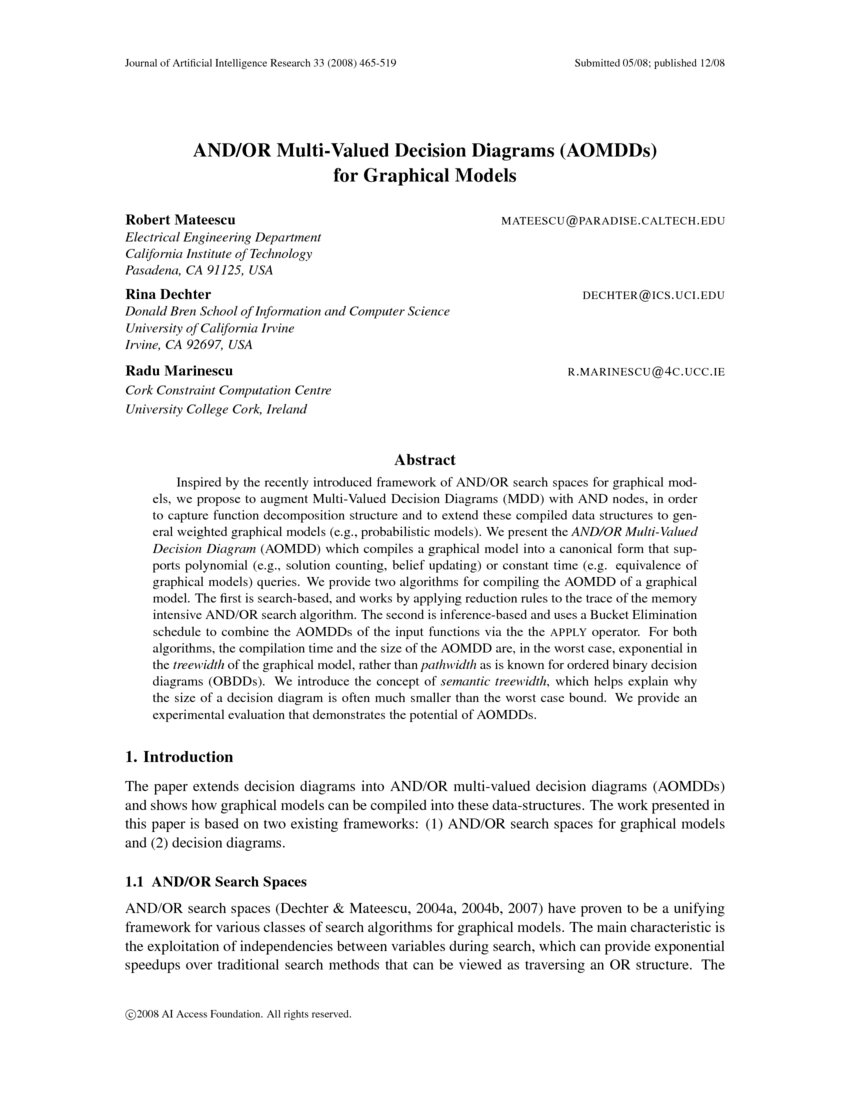 Andor Multi Valued Decision Diagrams Aomdds For Graphical Models Deepai 