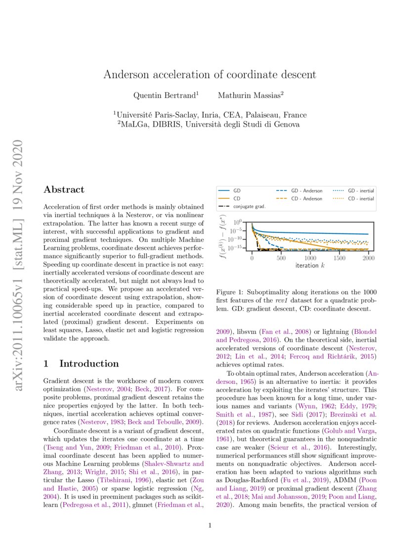 Anderson acceleration of coordinate descent | DeepAI