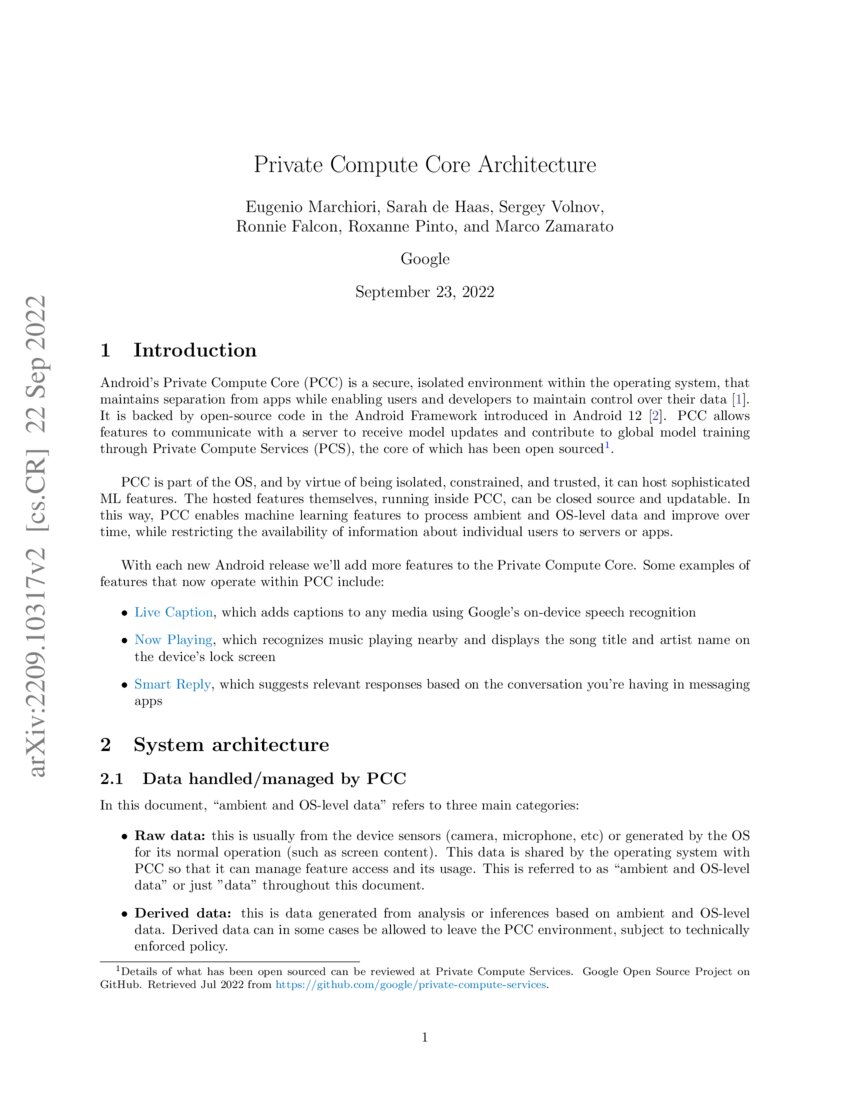 Android Private Compute Core Architecture | DeepAI