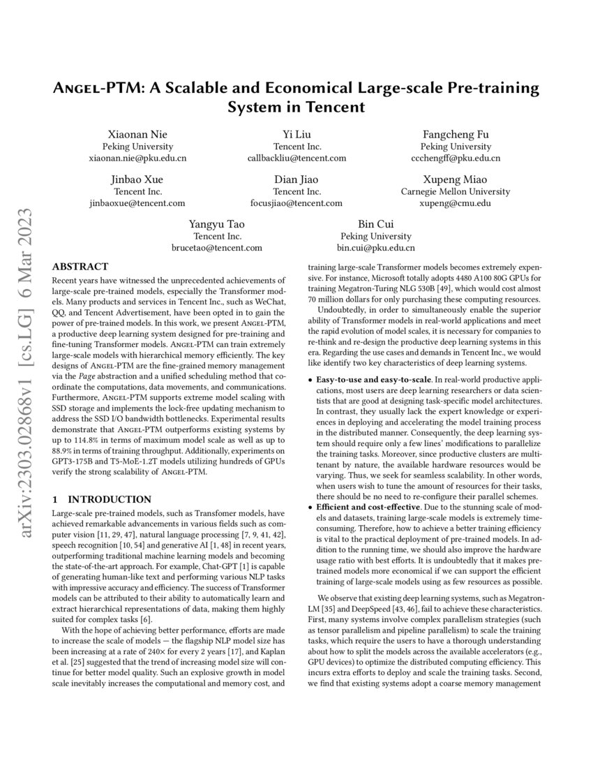 Angel Ptm A Scalable And Economical Large Scale Pre Training System In Tencent Deepai