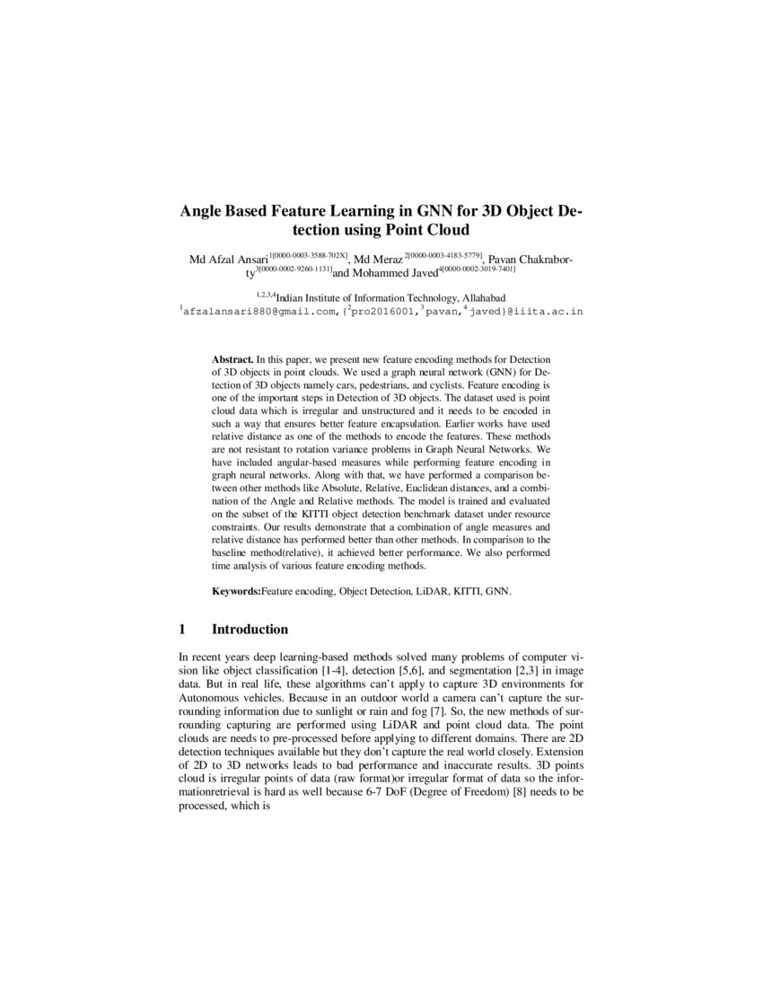 Angle Based Feature Learning in GNN for 3D Object Detection using Point Cloud | DeepAI