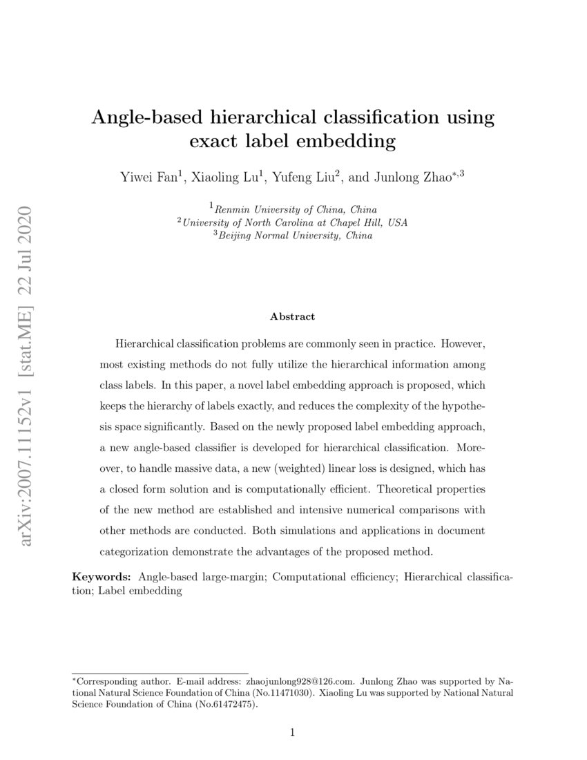 Angle Based Hierarchical Classification Using Exact Label Embedding Deepai
