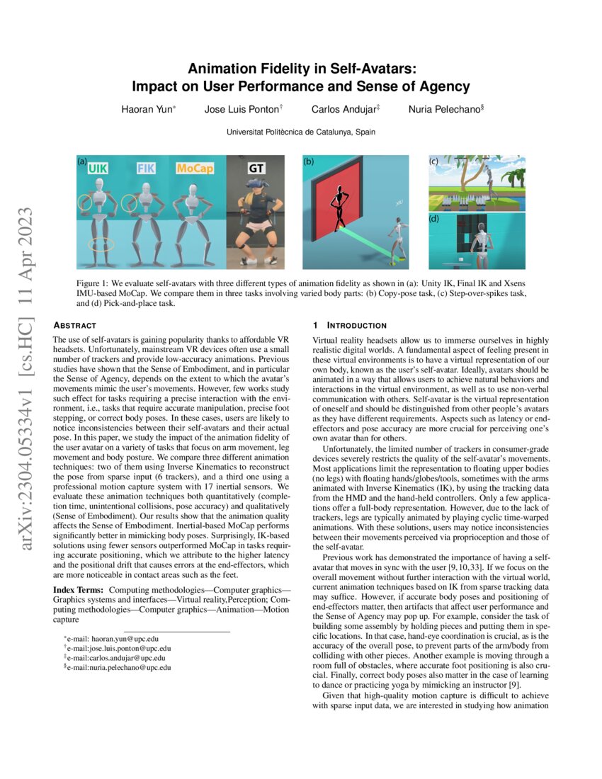 Animation Fidelity in Self-Avatars: Impact on User Performance and ...