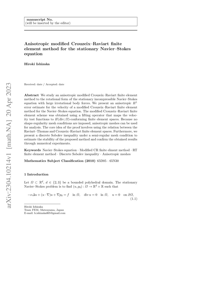 Anisotropic Modified Crouzeix Raviart Finite Element Method For The