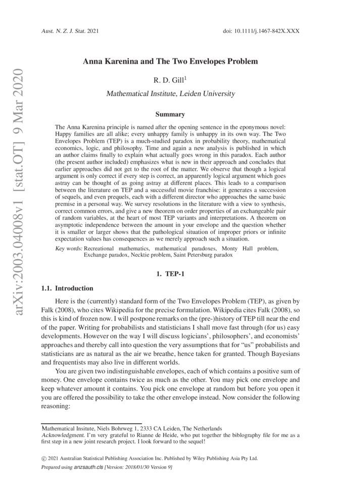 Anna Karenina and The Two Envelopes Problem | DeepAI