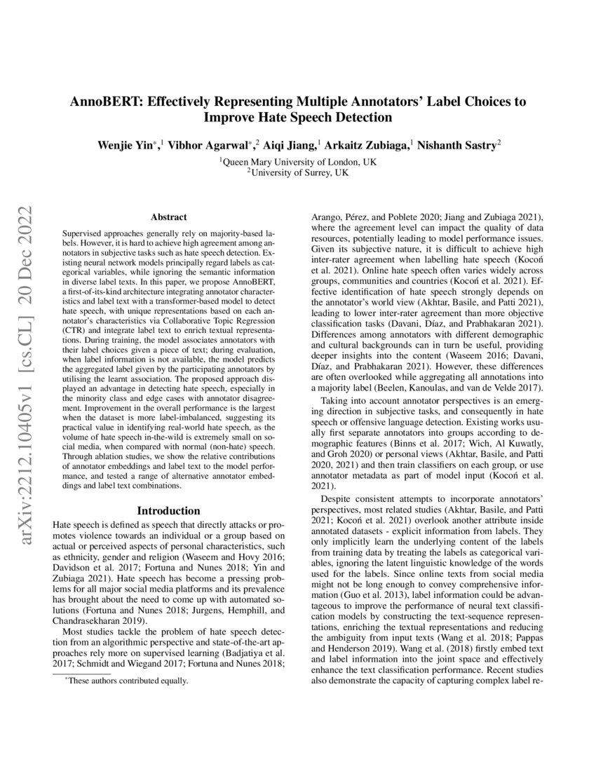 AnnoBERT: Effectively Representing Multiple Annotators' Label Choices ...