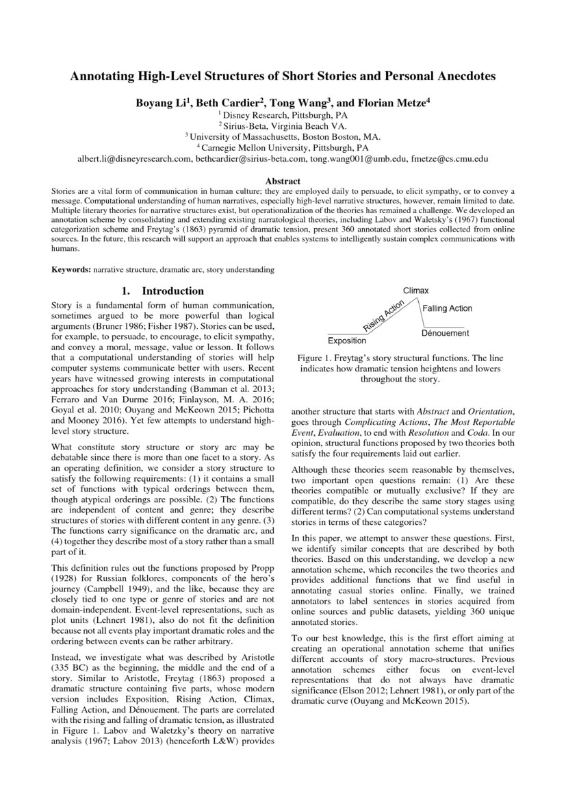 Annotating High-Level Structures of Short Stories and Personal ...