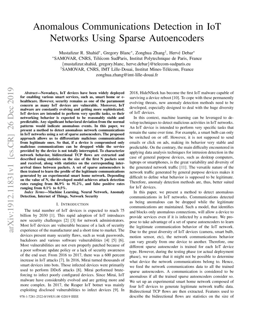 Anomalous Communications Detection In Iot Networks Using Sparse