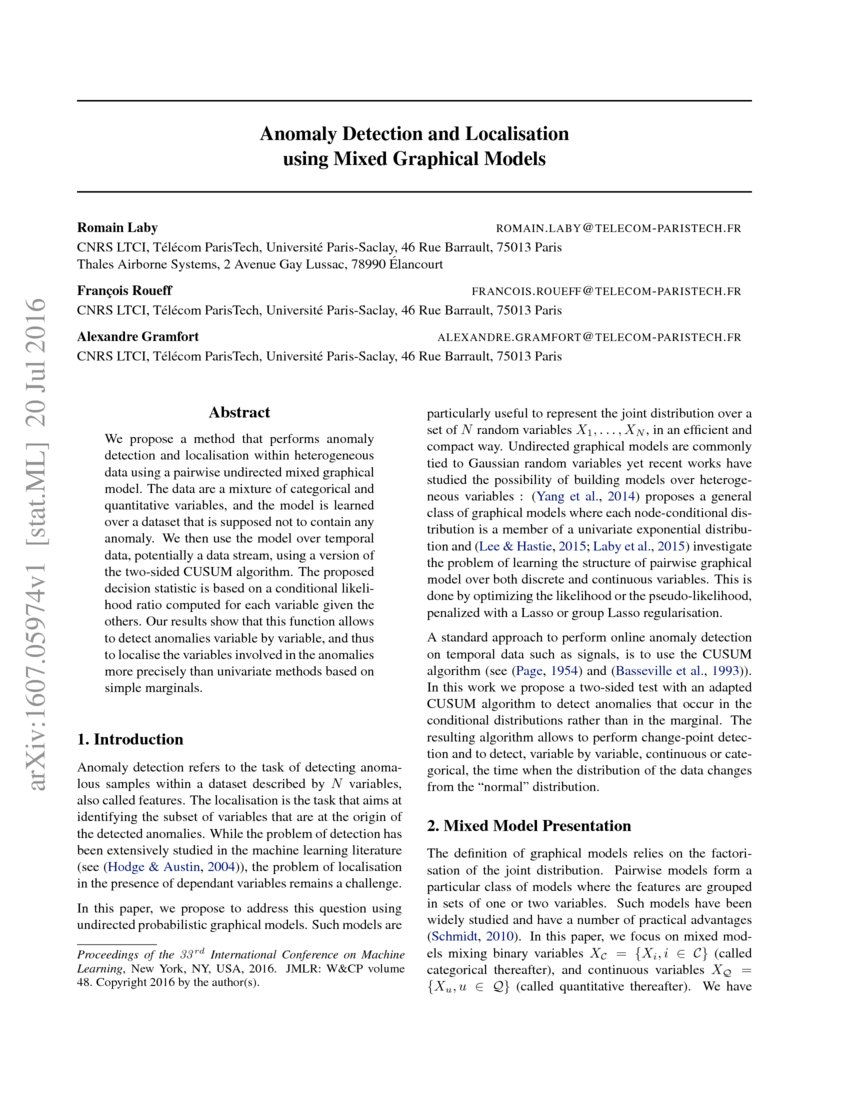 Anomaly Detection And Localisation Using Mixed Graphical Models Deepai