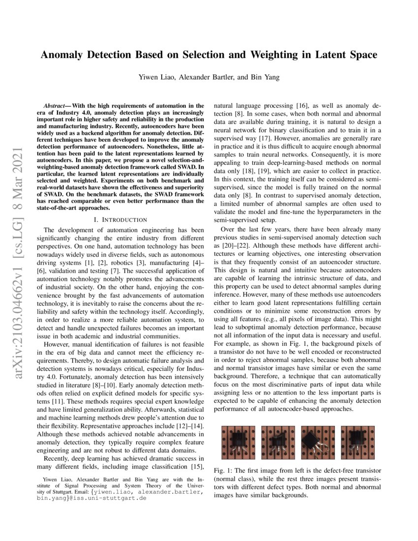 Anomaly Detection Based On Selection And Weighting In Latent Space Deepai