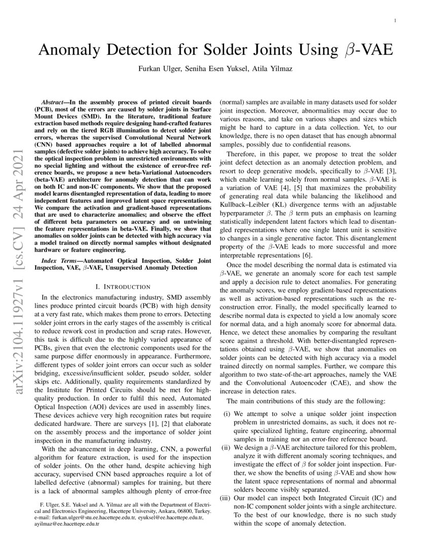 Anomaly Detection for Solder Joints Using β-VAE | DeepAI Anomaly Detection for Solder Joints Using β-VAE | DeepAI